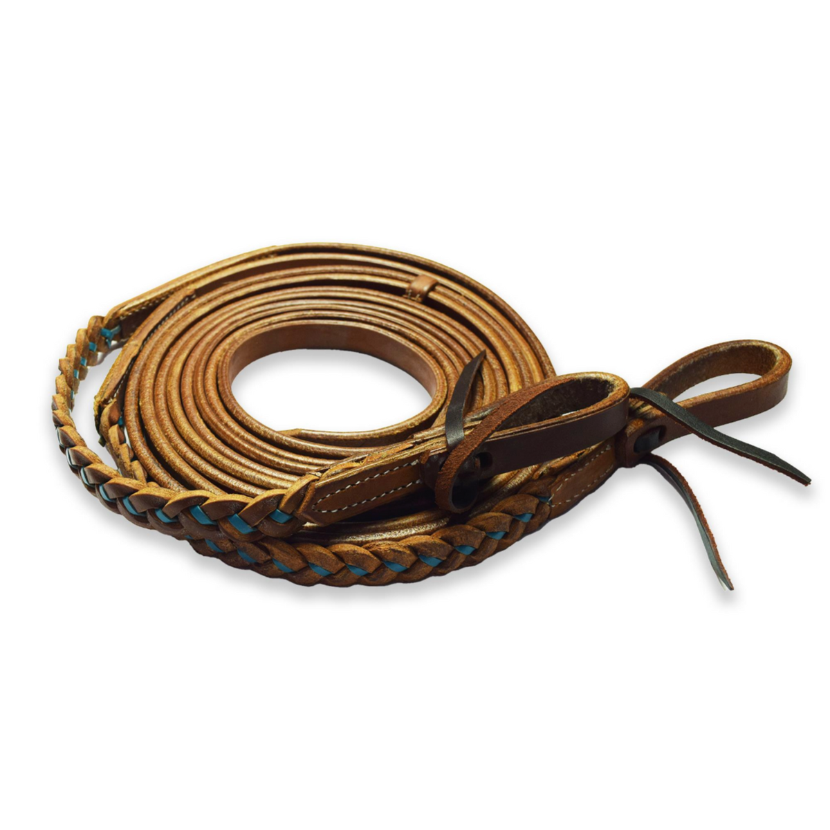 Ezy Ride Split Reins with Blue Plaiting — The Tack Shop